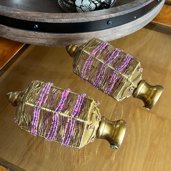 Accents | Curtain Rod End Caps Two Pieces Golems Tone With Beaded ...